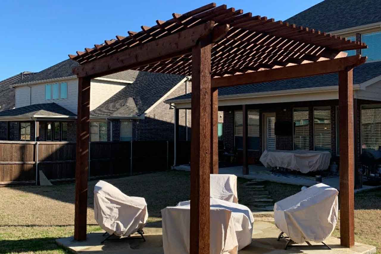 Rustic Cedar Pergola with Flagstone Base - OnlyTexasPros
