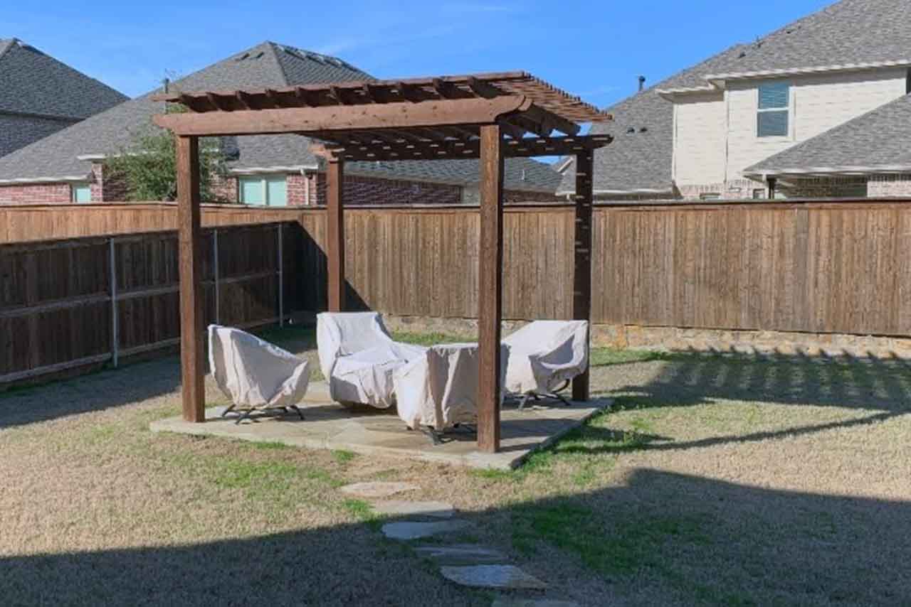 Rustic Cedar Pergola with Flagstone Base - OnlyTexasPros